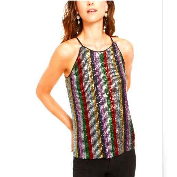 INC International Concepts | Tops | Inc Womens Rainbow Sequined Mesh ...